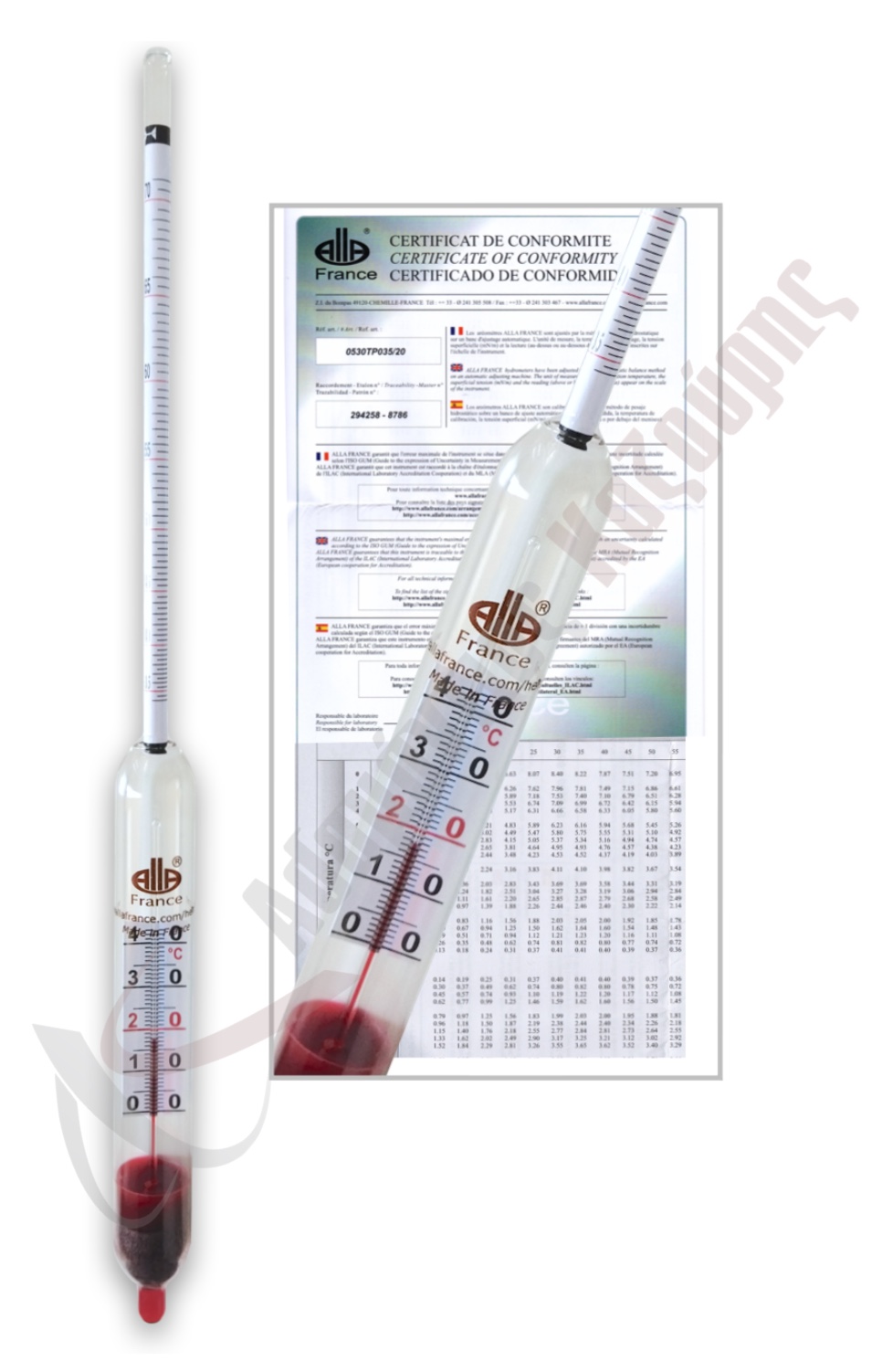 Αλκοολόμετρο με θερμόμετρο 35-70 : 0,5%Vol. Serial Number – Certificate ...